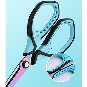 Colorful Titanium Non-Stick Scissors with Cover/Cap, All Purpose Fabric Sewing Scissors Office Craft Scissors SoftGrip Sharp Shears Cutter for Home School Supplies (Blue & Rainbow)