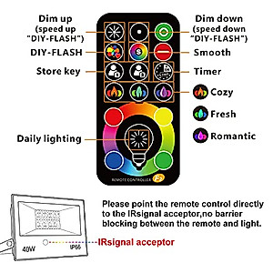 HYDONG RGB LED Flood Light Outdoor 400W Equivalent Color Change & Daylight 5700K Landscape Light with Remote, Timing, IP66 Waterproof for Yard, Patio, Garage - 4 Pack