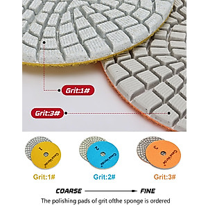 Casaverde 3-Step Diamond Polishing Pads 4" Wet Granite Polishing Pads for Granite,Marble and Engineered Stone Surfaces