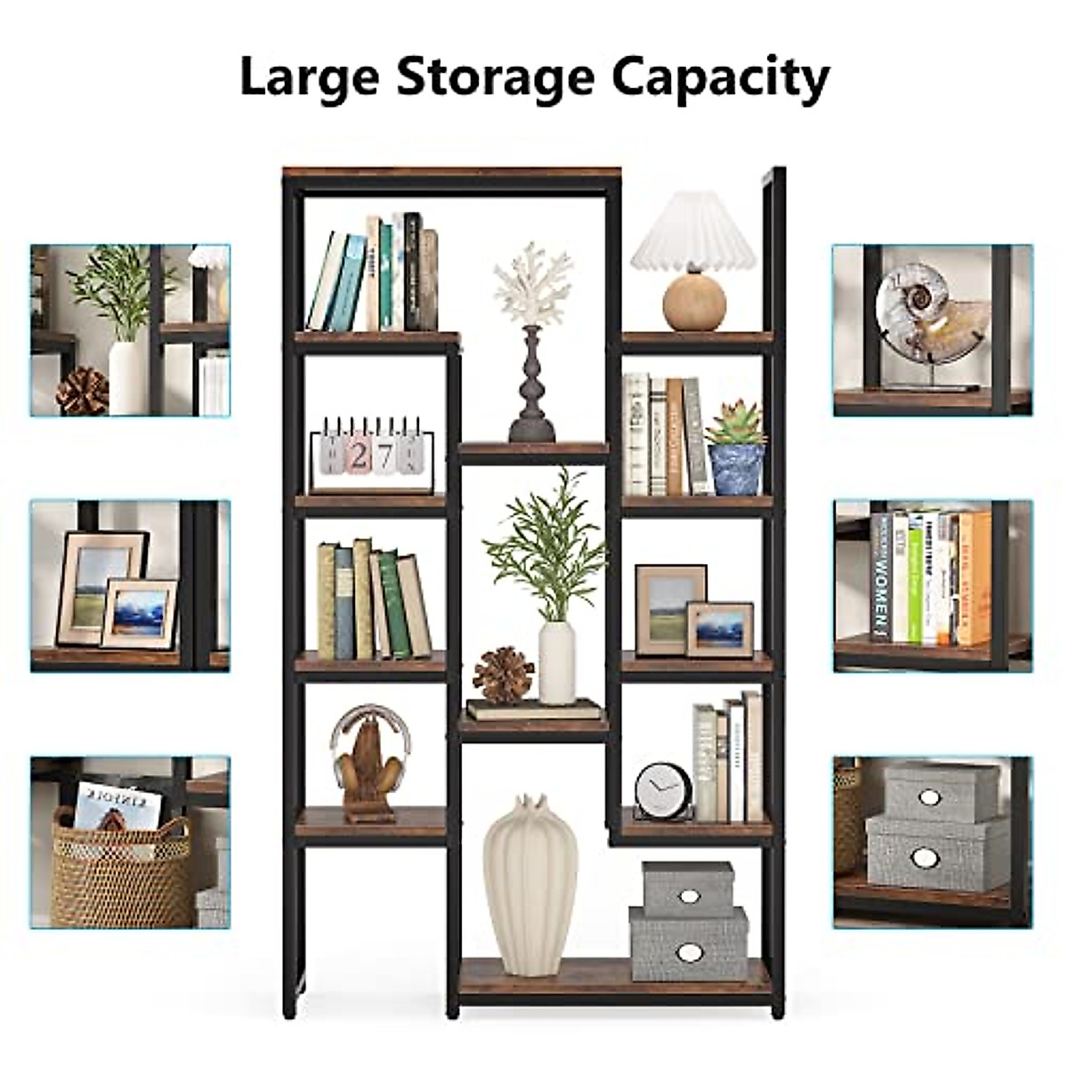 LITTLE TREE 70.9” Tall Bookshelf Industrial Bookcase for Living Room Home Office,Brown