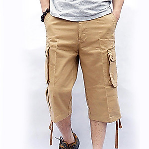 Lightning Deals of Today Prime Clearance Men's Pants Elastic Waistband Mens Cargo Pants Casual Loose Cotton Multi Pockets Shorts 7 Inch Inseam Outdoor Fashion Utility Tooling Trousers Khaki 2X