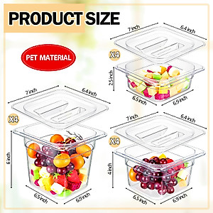 Tioncy 12 Pcs Clear Food Pans with Lids Salad Bar Containers Plastic Pan Salad Bar Containers Commercial Food Storage Transparent Hotel Pans for Vegetables Fruits Beans Corns 2.5'' 4'' 6'' Deep