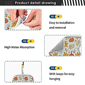 Fall Pumpkin Faucet Sink Mat for Kitchen 2 Pack Autumn Maple Leaves Sunflower Berry Bathroom Drying Mat Absorbent Splash Water Catcher Mats Microfiber Cloth Drip Protector Splash Pad 14x5 Inches