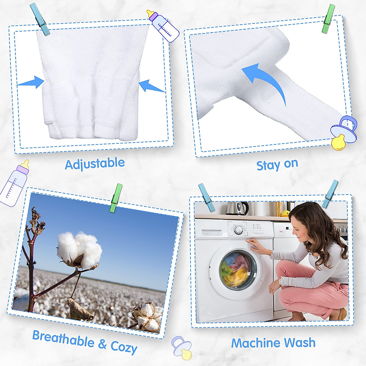 SATINIOR 8 Pairs Adjustable Baby Mittens Baby No Scratch Baby Gloves Newborn Baby Mitts Unisex Baby (Dark Stripe Style,6-12 Months)