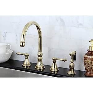 Kingston Brass KS2792KXBS Governor Deck Mount Kitchen Faucet with Brass Sprayer, 8-1/4-Inch, Polished Brass