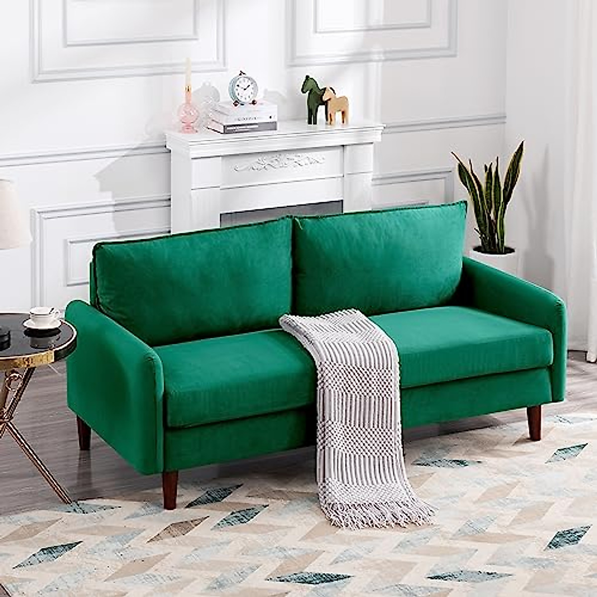 YUNLife&Home Loveseat Sofa,Modern Decor Accent Futon Love Seat Bed for Living Room Bedroom Napping,Tufted Upholstered Small Recliner Couch Furniture,Solid and Easy to Install, Velvet Green 70.9" w