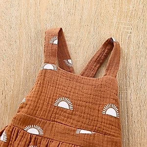 Newborn Girls Romper Jumpsuit Sun Print Sleeveless Cross Back One-Pieces Bodysuits Clothing (Brown, 0-6 Months, 6_Months)