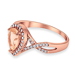 Blue Apple Co. Pear Simulated Morganite Infinity Halo Teardrop Round Engagement Ring Cubic Zirconia Rose Tone 925 Sterling Silver, Size - 6