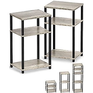 WOODYNLUX Side Table Nightstands Set of 2, End Table with Shelves, 3-Tier Bedside Tables, 5-Tier Shelf Bookcase, Nightstand Accent Table for Living Room, Bedroom, Gray, Easy Assembly.