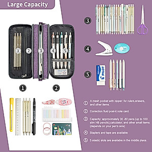 Vnieetsr Large Pencil Case Big Capacity Pencil Bag Large Storage Pouch 3 Compartments Desk Organizer Marker Pen Case Simple Stationery Bag Pencil Holder (Purple)