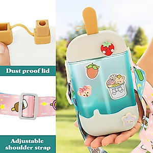 MooLamps Ice Cream Popsicle Cups,Juice Drinking Cups Cute 3D sticker Ice Cream Bar Water Bottles with BPA-Free Straws Adjustable Shoulder Strap for Boys Girls Adult Sports Bottles