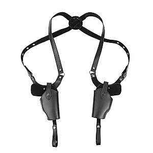 DONGKER Dual Pistol Shoulder Holster,Leather Concealed Carry Dual Gun Holster with Adjustable Strap for Height 67.7"-72.8" Festival Cosplay