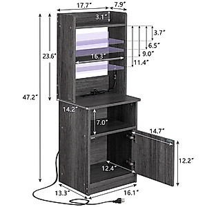 Clikuutory 47" Tall Nightstand with Charging Station & LED Lights, Large Nightstand with Adjustable Bookshelf, Modern Bedside Table with Storage Cabinet for Bedroom, Home Office, Grey