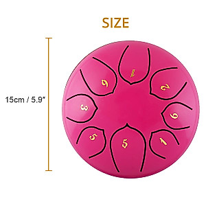 MITUTEN Steel Tongue Drum 8 Notes 6 Inches Chakra Tank Drum With bag, Music Score for Musical Education Yoga Meeting Office Home (Pink)