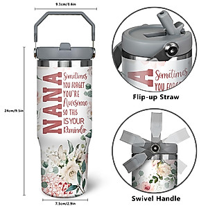 ysnifeiw 30oz Grandma Tumbler with Handle and Straw, Stainless Steel Insulated Nana Cup with Top Handle and Lid, Grandma Coofee Mug Christmas Birthday Gifts for Grammy/Gigi/Mimi