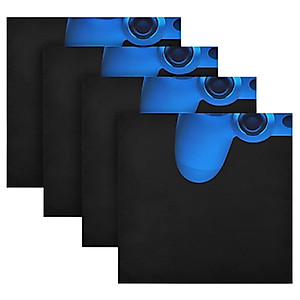 Oyihfvs Video Game Joystick Gamepad in Blue Neon Lights Isolated on Black Cloth Napkin Set of 1,Dinner Napkins Reusable Table Napkin Washable Polyester Fabric for Cocktail Party Holiday Wedding Home