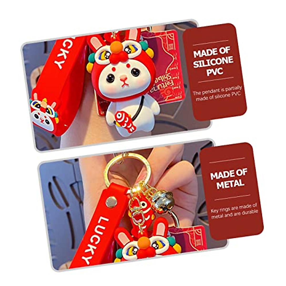 Operitacx 4pcs Fortune Ornaments Shaped Wear-resistant Fengshui Zodiac Gift Cartoon Bag Key Rabbit Ornament Hanging Bunny Pendant Charms Dance Chinese Keychain Awake Kawaii Keys Animal