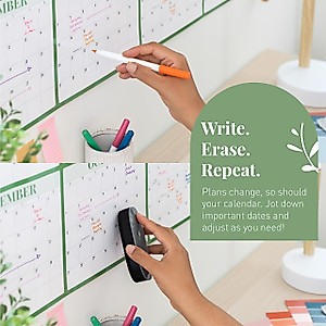 Rileys & Co 2025 Large Annual Erasable Laminated Wall Calendar, Jan 2025 - Dec 2025, 24 x 36 Inch, 2-Sided Reversible Vertical/Horizontal (Green)