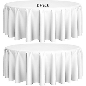 [2 Pack] White Round Tablecloths 90 Inch [Perfect Size for 30-60 Inch Tables] Premium Quality Textured Washable Polyester Fabric 90" Table Cloth White