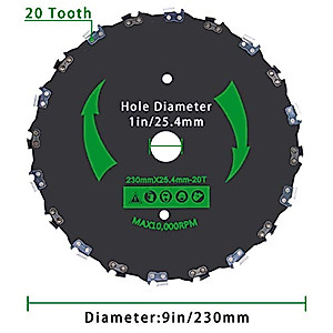CZS 9 Inch 20T Chainsaw Tooth Brush Cutter Blades, Weed Eater Blade for Cutter, Trimmer, Weed Eater, Lawnmower (Different Adapter Kit Included)