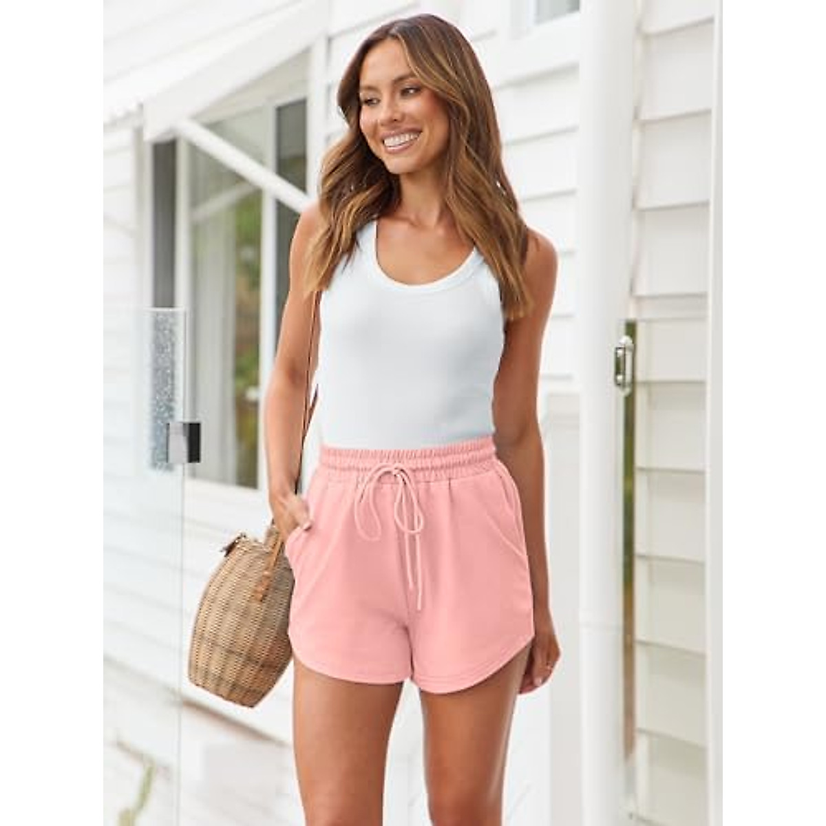AUTOMET Womens Summer Shorts Casual Sweat Athletic Spring Outfits Beach Vacation Clothes Comfy Fall Fashion 2025 Pink L