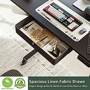 FEZIBO 55 x 24 Inches Standing Desk with Drawer, Adjustable Height Electric Stand up Desk, Sit Stand Home Office Desk, Ergonomic Workstation Black Steel Frame/Black Tabletop