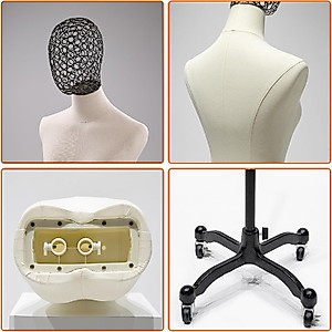 Female Dress Form Mannequin Torso Body, Adjustable Height Dress Form, Display Mannequin Body, Hollow Wire Head, with Movable Universal Wheel, for Clothing Dress Jewelry Display