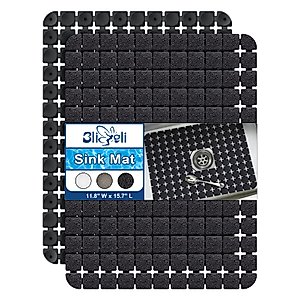 Bligli Sink Mat for Stainless Steel/Ceramic Sinks, 2 Pack 15.7x11.8 inches PVC Sink Protectors for Bottom of Kitchen Sink, Dishes and Glassware drain Mats, Durable and Fast Draining (Black)