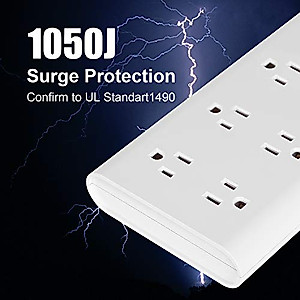 WANDOFO 2 Prong 8 Outlet Power Strip, 6 FT Extension Cord with 3 USB Ports, 1625W 1050J Surge Protector, 2 Prong to 3 Prong Multi Plug Outlet Adapter Converter, Polarized Plug, White