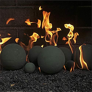 Ceramic Fire Balls | Set of 5 | Modern Accessory for Indoor and Outdoor Fire Pits or Fireplaces – Brushed Concrete Look | Midnight Black, 6 Inch