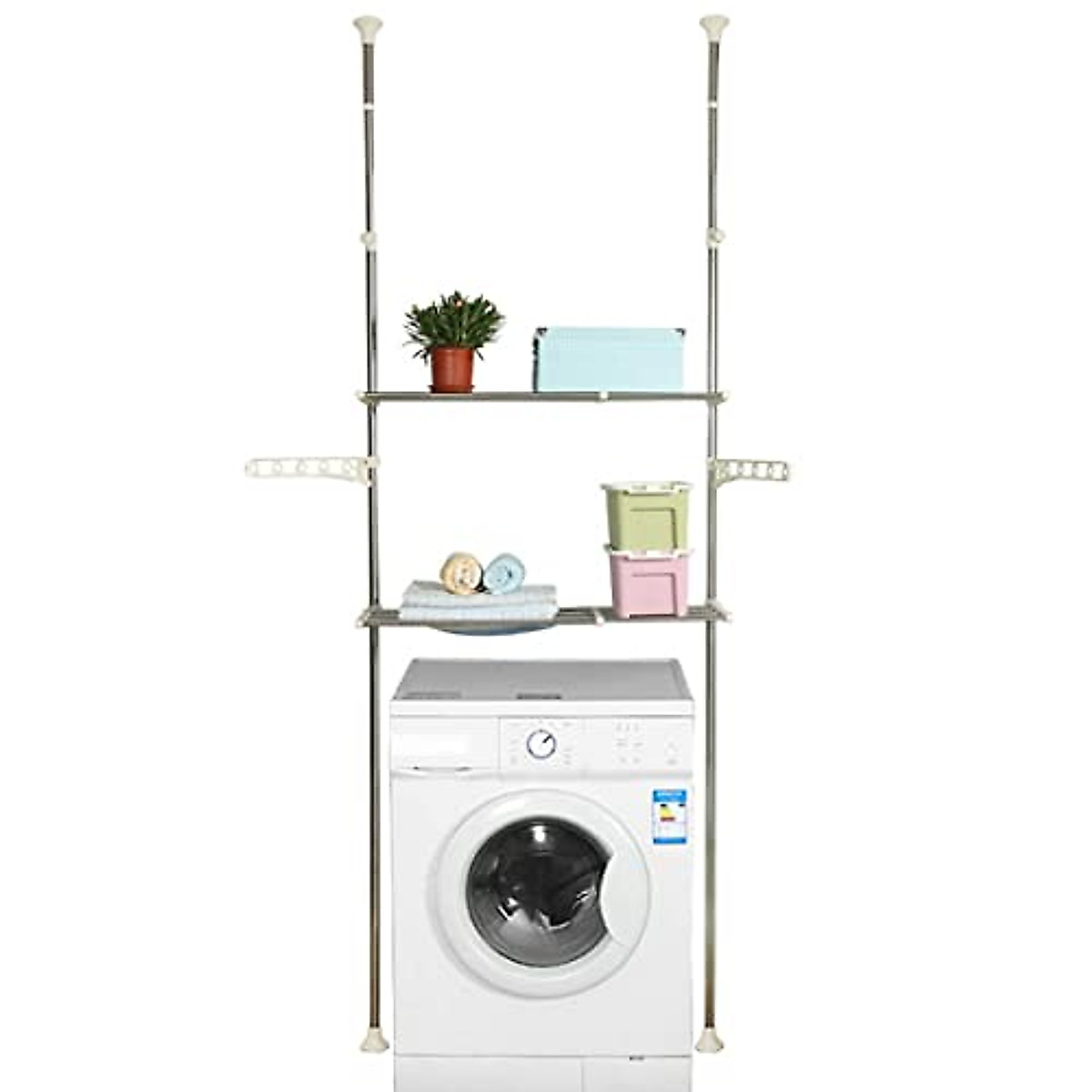 DAHOOMII Over The Toilet Storage Rack Above Washing Machine and Dryer Shelf Laundry Room Organizer 2-Tier Adjustable Bathroom Space Saver with 2 Hangers White