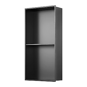 Sunrosa Black Shower Niche Stainless Steel, Ready for Tile, Waterproof 11.8" x 23.6" Bathroom Recessed Niche with 1 Divider, Organizer Storage for Shampoo & Toiletry Storage