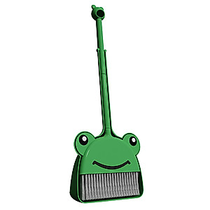 KUYYFDS Kids Cleaning Set Broom and Dustpan Set 2Pcs/Set PP Cute Cartoon Frog Pattern Toddler Broom Odor-Free Hanging Smooth Handle Washable PET Brush Kids Broom for Home Kindergarten