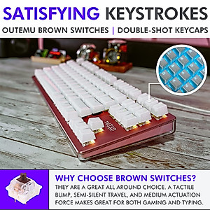 Tilted Nation Pink Mechanical Keyboard TKL - Acrylic Housing, Aluminum Plate, 87 Crystal Keys - USB Wired Tenkeyless Keyboard with Brown Switches (Outemu) - Work and Play - TKL Gaming Keyboard RGB