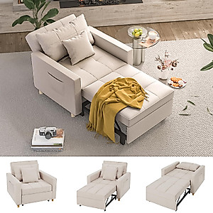 YODOLLA 38" Sleeper Chair, Extra Wide 3-in-1 Convertible Chair Bed for Adults, Pull Out Sofa Bed with Adjustable Backrest, Single Bed Chair for Space Saving, Living Room, Apartment, Beige