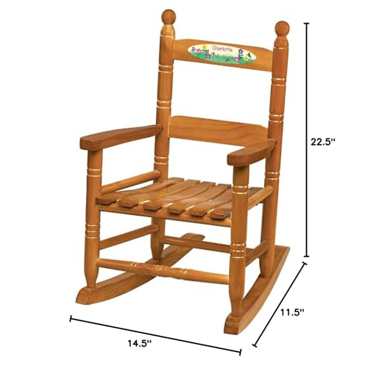 Fox Valley Traders Personalized Childrens Rocking Chair, Features Classic Rocker Design and Hardwood Construction, Natural Finish with Flowers & Buterflies Design