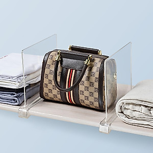 Zitalupy 6 Pack Shelf Dividers for Closet Organization, Clear Acrylic Closet Shelf Divider for Clothes Purses, Wooden Vertical Shelves Organizer Or Bedroom Storage, Kitchen Cabinets and Office