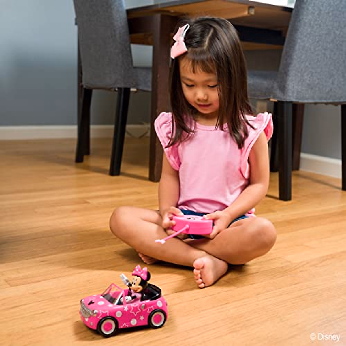 Disney Junior 7.5" Minnie Mouse Roadster RC Remote Control Car Pink 27MHz, Toys for Kids , Pink With Stars and Polka Dots