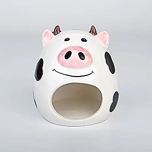 Hamster Hideout, Small Animal Hideout, Ceramic Pet House, Cows Shape Hamster House Cave Mini Hut Cage - S/L