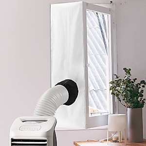 BEWAVE Portable AC Window Seal, Universal Window Seal for Portable Air Conditioner, Window Vent Kit with Shrink Rope and Adhesive Fastener for Casement Window, 118Inch/300CM