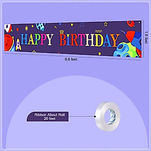 Space Happy Birthday Banner,happy birthday outdoor banner,Space Theme Banner,Outer Space Birthday Party Supplies Happy Birthday Yard Sign Backdrop Background for Indoor Outdoor Decorations 9.8x1.6ft
