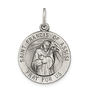 Sterling Silver Antiqued Saint Francis of Assisi Medal QQC3585