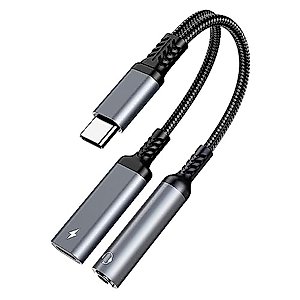 2 in 1 USB C to 3.5mm Headphone Adapter with Charger, Type C to Aux Audio Jack with PD Fast Charging Dongle Cable Cord Support Call Music, Compatible with Samsung Galaxy S22, Google Pixel 6 5 4, iPad