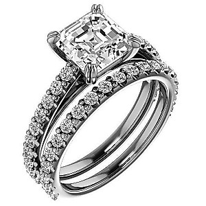 JEWELERYN 4 CT Asscher Cut VVS1 Colorless Moissanite Engagement Ring Set, Wedding/Bridal Ring Set, Sterling Silver Vintage Antique Anniversary Promise Ring Set Gift for Her (4)