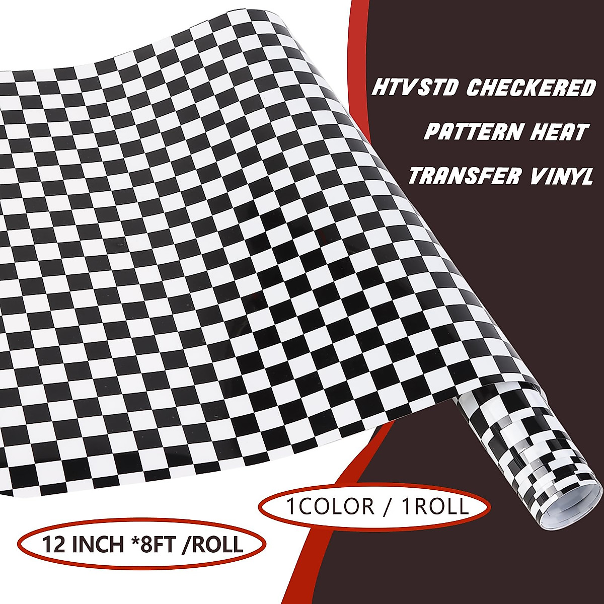 HTVSTD Check Flag HTV Vinyl Roll - 12inches*8ft Checkerboard Heat Transfer Vinyl Racing Flag Patterned HTV Vinyl for Fabric Checker Iron on Vinyl Compatible with Cricut and Sillhoutte