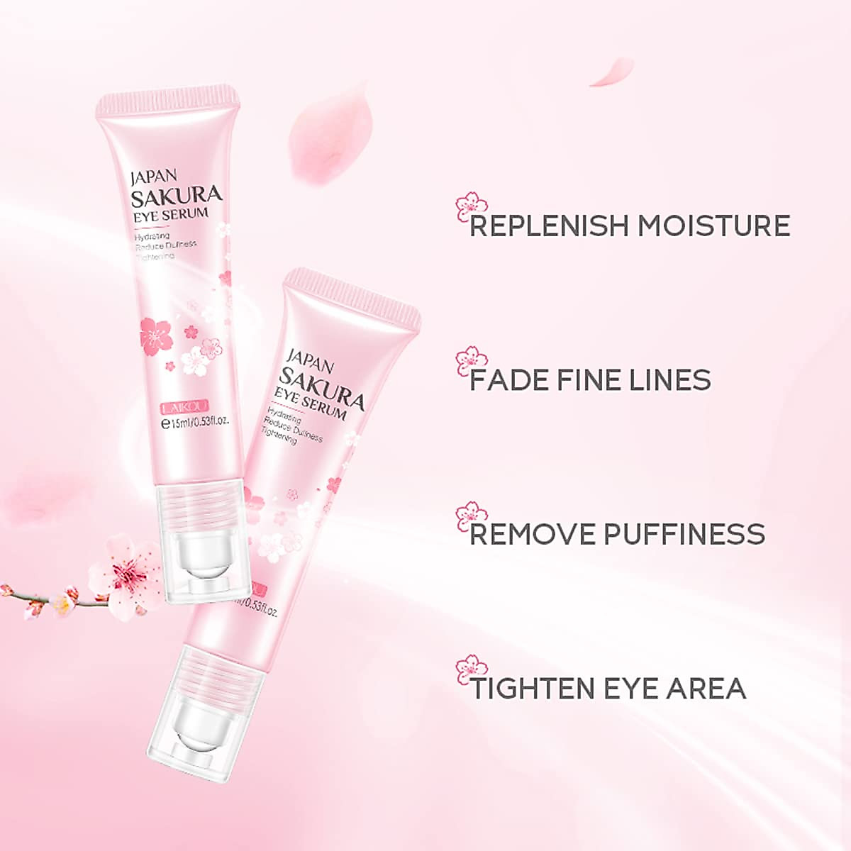 AKARY 2-in-1 Sakura Eye Serum and Eye Roller, Eye Massager Roller Lifting, Eye Cream for Nourishing Relieve Eye Bags, Dark Circles, and Puffiness, Fine Lines, Under Eye Treatment Cream