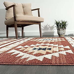 Abani Rugs Native Tribal Print Burnt Amber & Beige Living Room Rug - Premium Southwestern Style Non-Shedding Area Rug (6'x9')