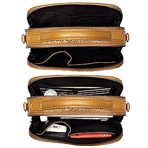 FEIMINA Women Genuine Leather Messenger Crossbody Handbag Design Embossed Floral Pattern Sling Satchel Shoulder Bag (Brown)