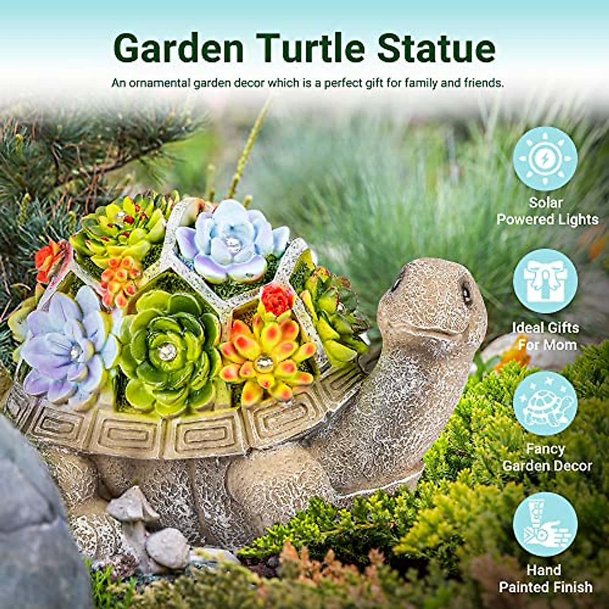 GIGALUMI Solar Garden Statues Turtle Figurine Lights for Outside, Yard Decorations Outdoor, Garden Decor Unique Birthday Housewarming Gifts for Mom, Women for Mothers Day