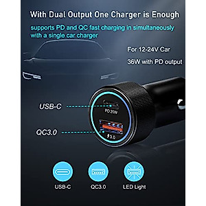 2-Pack USB C Car Charger, 38W 2-Port iPhone 14 Car Charger, All Metal PD3.0 Dual Cargador Carro Lighter Adapter for iPhone iPhone 14/13 Pro/12/12 Pro/12 Mini, Galaxy S22/S21/S20/S10/S9, iPad Pro